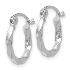 14K White Gold Twisted Round Hoop Earrings