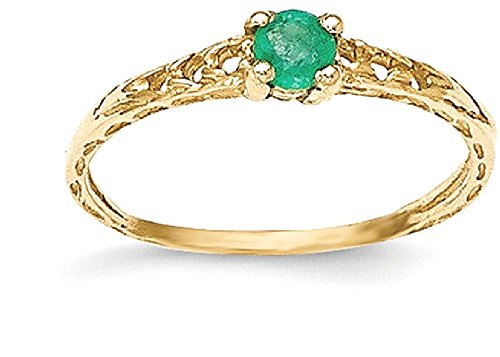 14k Yellow Gold 3mm Green Emerald Birthstone Baby Band Ring Size 3.00 May Fine Jewelry For Women Gifts For Her