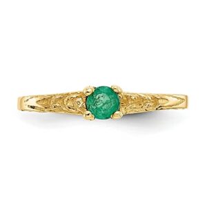 14k Yellow Gold 3mm Green Emerald Birthstone Baby Band Ring Size 3.00 May Fine Jewelry For Women Gifts For Her