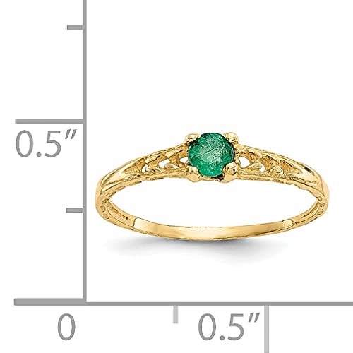 14k Yellow Gold 3mm Green Emerald Birthstone Baby Band Ring Size 3.00 May Fine Jewelry For Women Gifts For Her