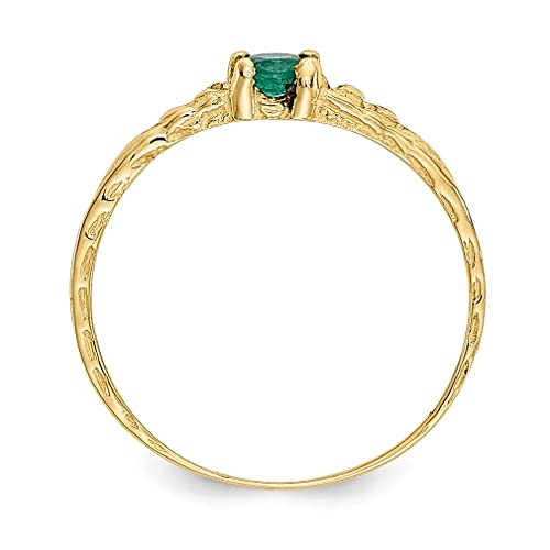 14k Yellow Gold 3mm Green Emerald Birthstone Baby Band Ring Size 3.00 May Fine Jewelry For Women Gifts For Her