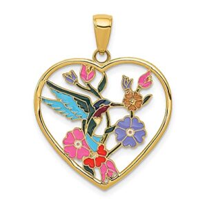 icecarats 14k yellow gold hummingbird flowers heart love necklace bird pendant charm only