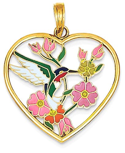 IceCarats 14K Yellow Gold Hummingbird Flowers Heart Love Necklace Bird Pendant Charm Only