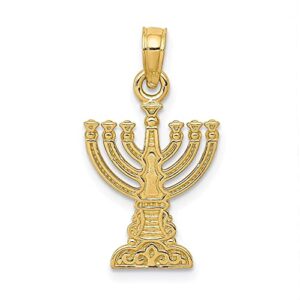 14k yellow gold menorah necklace judaica religious pendant israel charm 23mm x 12mm only