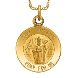 icecarats 14k yellow gold saint patrick medal necklace charm pendant 19mm x 12mm only