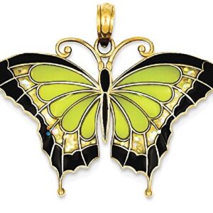 IceCarats 14K Yellow Gold Green Butterly Necklace Charm Pendant 25mm x 31mm Only