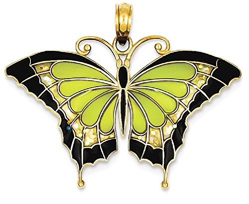 IceCarats 14K Yellow Gold Green Butterly Necklace Charm Pendant 25mm x 31mm Only