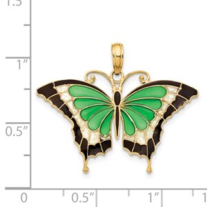 IceCarats 14K Yellow Gold Green Butterly Necklace Charm Pendant 25mm x 31mm Only