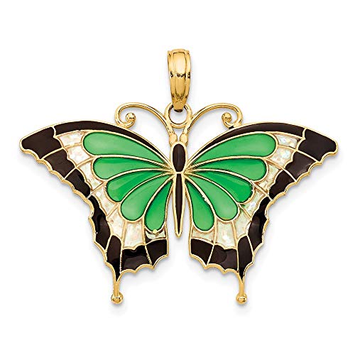 IceCarats 14K Yellow Gold Green Butterly Necklace Charm Pendant 25mm x 31mm Only