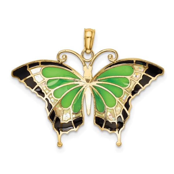 IceCarats 14K Yellow Gold Green Butterly Necklace Charm Pendant 25mm x 31mm Only