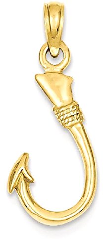 IceCarats 14K Yellow Gold Hawaiian Fish Hook Necklace Charm Pendant 24mm x 8mm Only