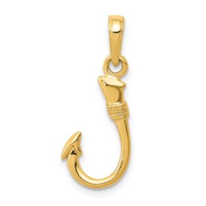 IceCarats 14K Yellow Gold Hawaiian Fish Hook Necklace Charm Pendant 24mm x 8mm Only