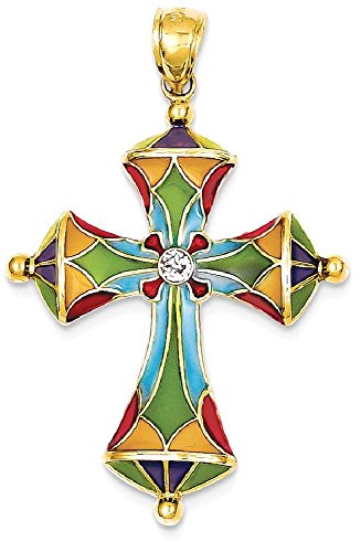 IceCarats 14K Yellow Gold Multi-color Holy Cross Necklace Religious Pendant Jesus Christ Charm Only