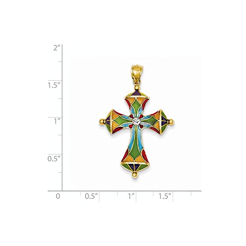 IceCarats 14K Yellow Gold Multi-color Holy Cross Necklace Religious Pendant Jesus Christ Charm Only