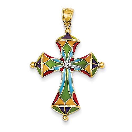 IceCarats 14K Yellow Gold Multi-color Holy Cross Necklace Religious Pendant Jesus Christ Charm Only