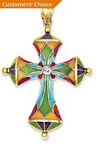 IceCarats 14K Yellow Gold Multi-color Holy Cross Necklace Religious Pendant Jesus Christ Charm Only