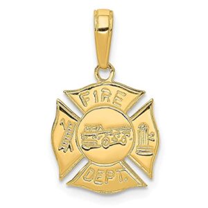 icecarats 14k yellow gold fire department fd fireman necklace firefighter pendant rescue charm 20mm x 13mm only