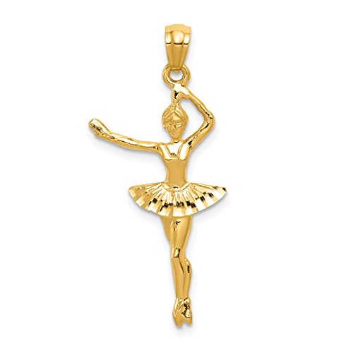 IceCarats 14K Yellow Gold Ballerina Slippers Necklace Ballet Pointe Shoe Charm Dancer Pendant 33mm x 15mm Only