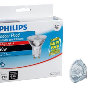 Philips 415760 50-Watt Halogen Indoor Flood MR16 GU10 Base 120-Volt Light Bulb, 6-Pack