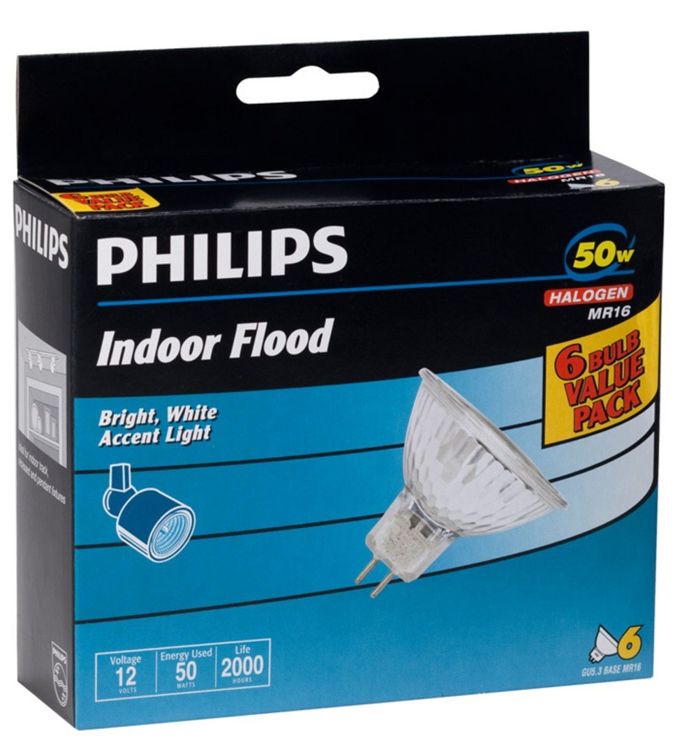 Philips 406009 Landscape and Indoor Flood 50-Watt MR16 12-Volt Light Bulb, 6-pack