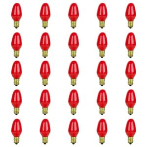 sunlite 01275 7c7 incandescent bulb, 7 watt, candelabra e12 base, c7 small night light, colored bulb, red, 25 count