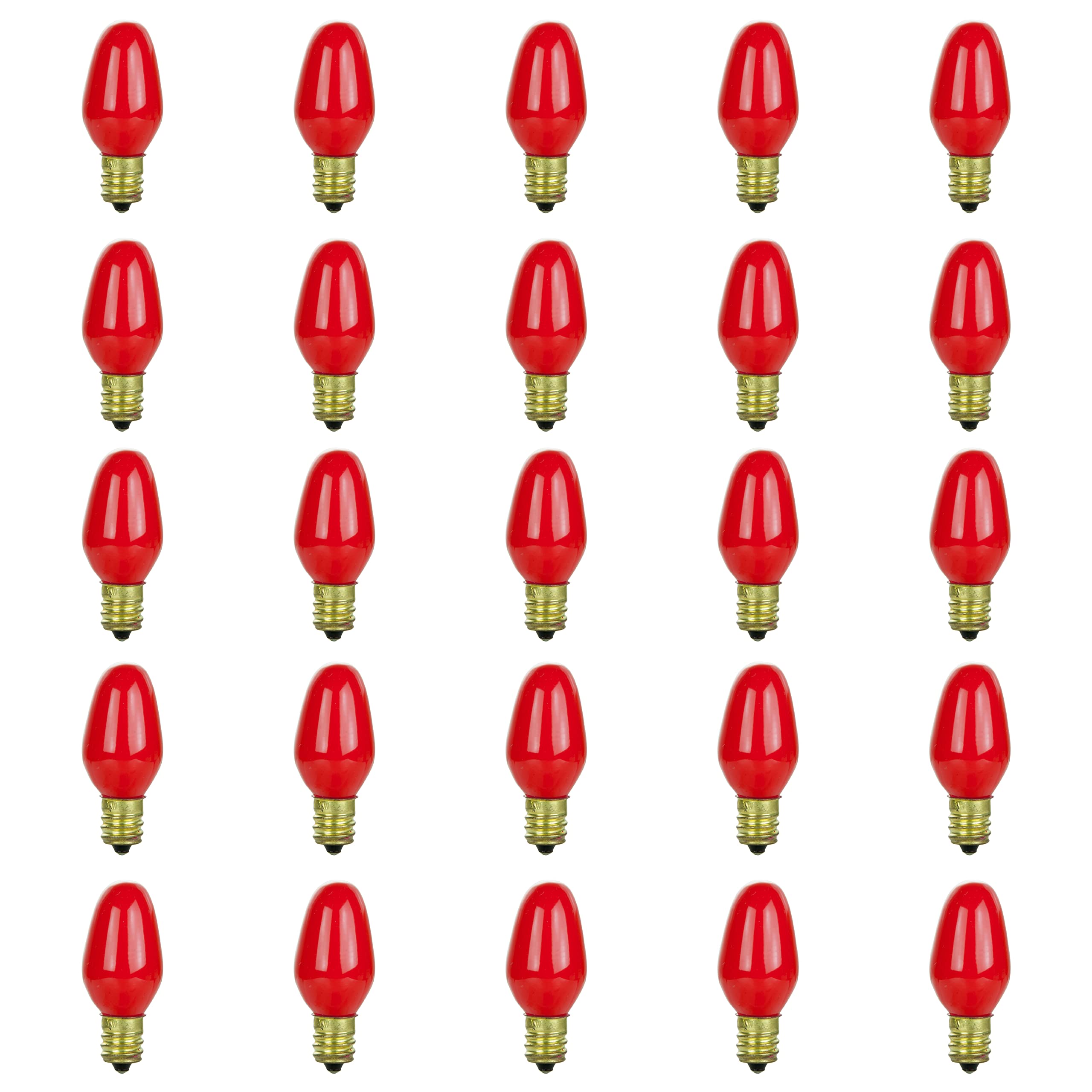 Sunlite 01275 7C7 Incandescent Bulb, 7 Watt, Candelabra E12 Base, C7 Small Night Light, Colored Bulb, Red, 25 Count