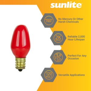 Sunlite 01275 7C7 Incandescent Bulb, 7 Watt, Candelabra E12 Base, C7 Small Night Light, Colored Bulb, Red, 25 Count