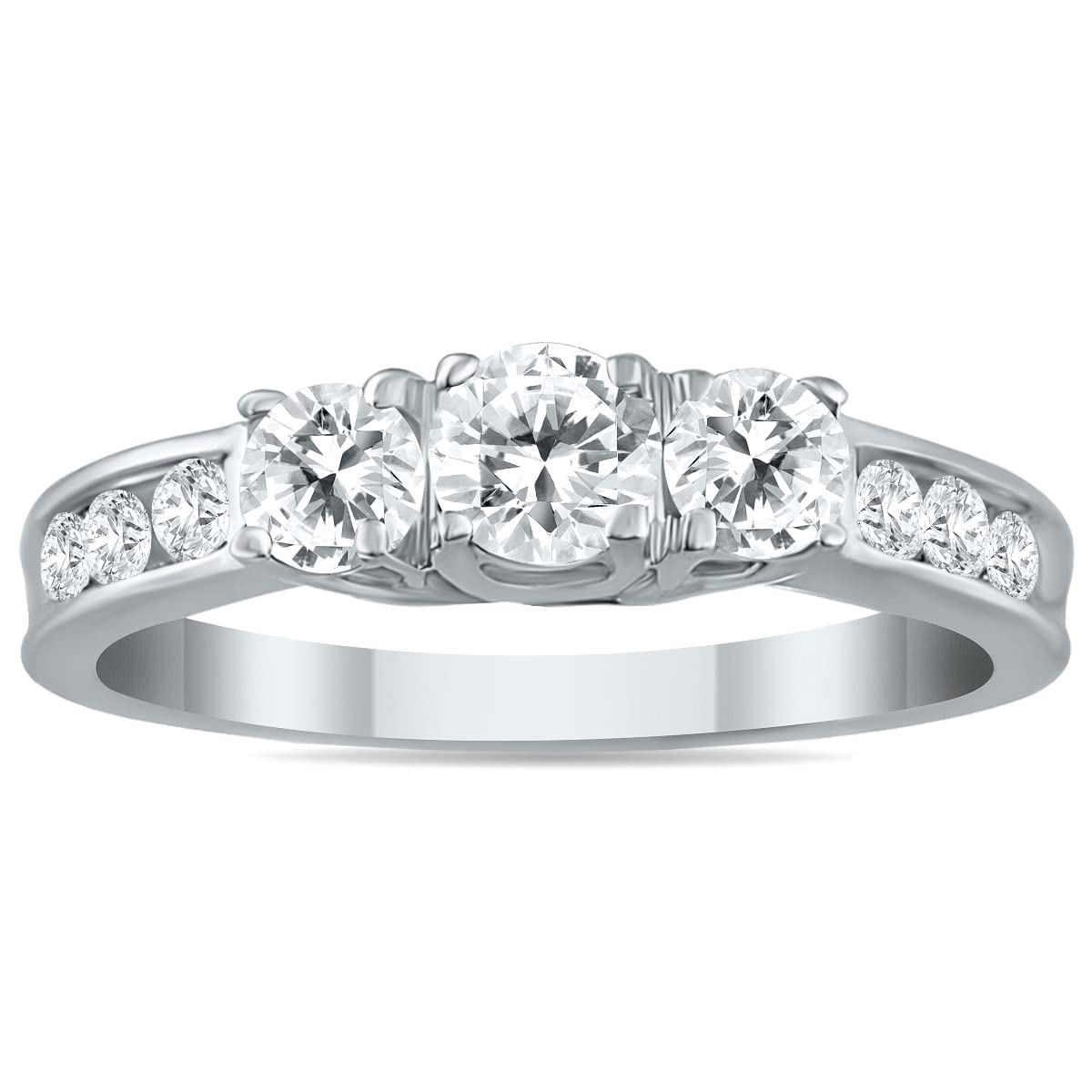 AGS Certified 1 Carat TW Diamond Three Stone Ring in 10K White Gold (K-L Color, I2-I3 Clarity)