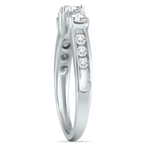 AGS Certified 1 Carat TW Diamond Three Stone Ring in 10K White Gold (K-L Color, I2-I3 Clarity)