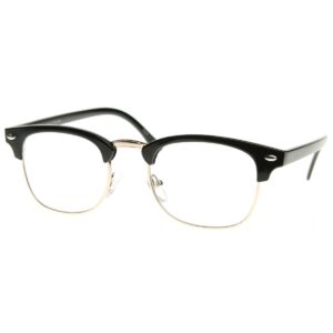 zerouv vintage inspired classic half frame horn rimmed clear lens glasses (black-gold)