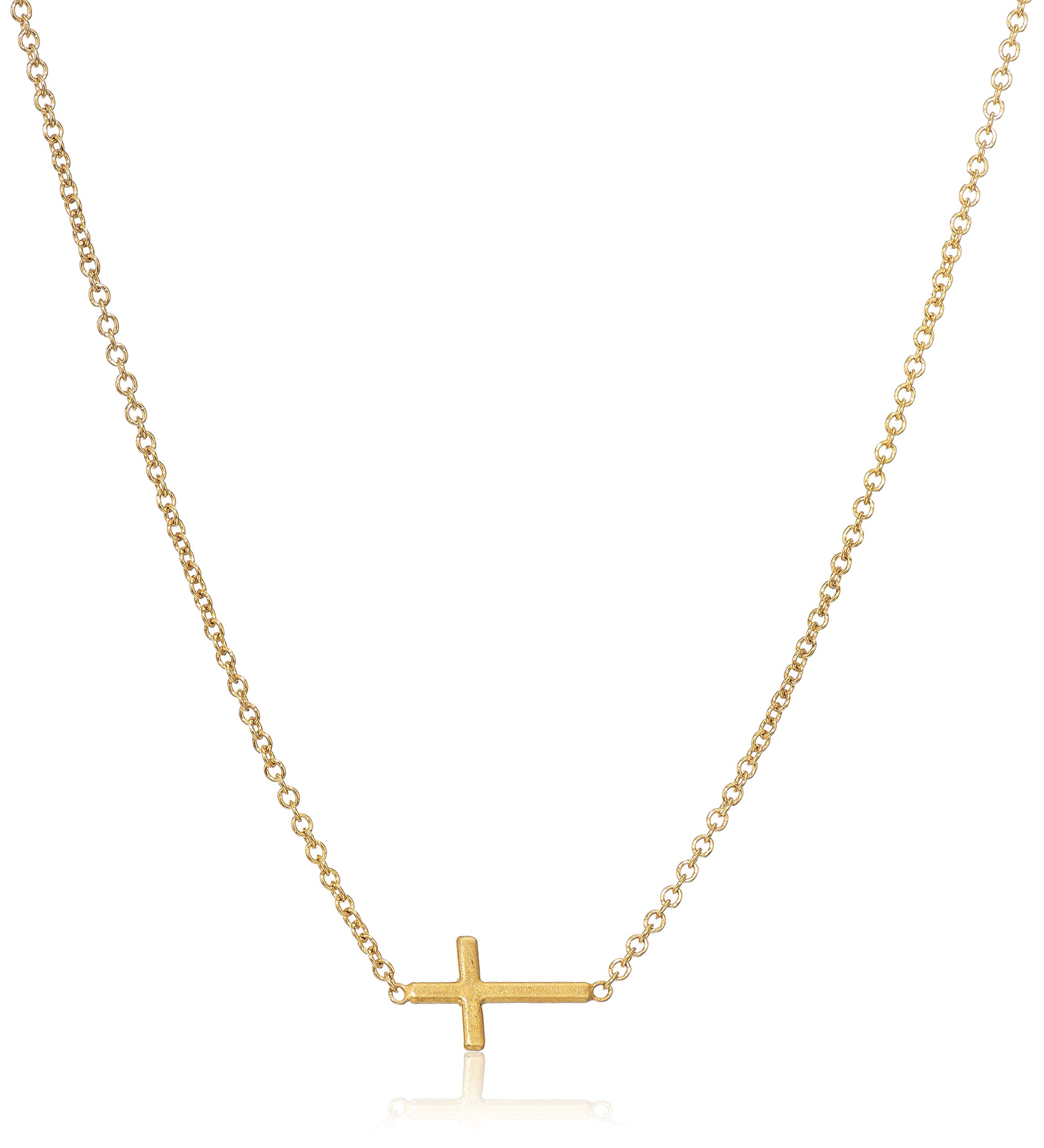 Dogeared "Faith" 14k Gold Dipped Silver Sideways Cross Necklace, 16"+2" Extender