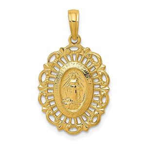 icecarats 14k yellow gold oval our lady of miraculous medal blessed virgin mary necklace charm pendant 26.2mm x 15.6mm only