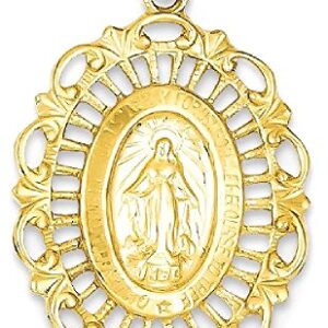 IceCarats 14K Yellow Gold Oval Our Lady of Miraculous Medal Blessed Virgin Mary Necklace Charm Pendant 26.2mm x 15.6mm Only