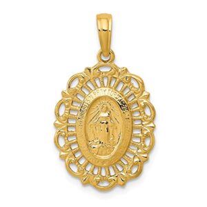 IceCarats 14K Yellow Gold Oval Our Lady of Miraculous Medal Blessed Virgin Mary Necklace Charm Pendant 26.2mm x 15.6mm Only