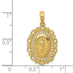 IceCarats 14K Yellow Gold Oval Our Lady of Miraculous Medal Blessed Virgin Mary Necklace Charm Pendant 26.2mm x 15.6mm Only