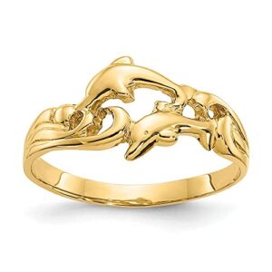 icecarats 14k yellow gold sea dolphin ocean fish beach nautical waves ring size 6.5