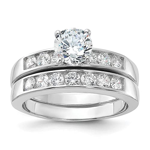 925 Sterling Silver Cubic Zirconia CZ Engagement Ring Wedding Band 2-piece Bridal Jewelry Set Size 8