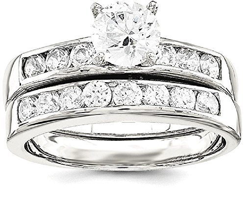 925 Sterling Silver Cubic Zirconia CZ Engagement Ring Wedding Band 2-piece Bridal Jewelry Set Size 8