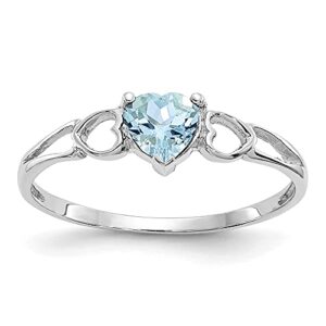 icecarats 14k white gold blue aquamarine heart love ring march birthstone jewelry size 6