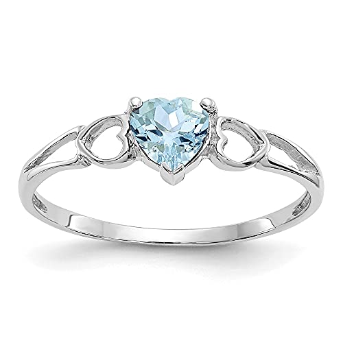 IceCarats 14K White Gold Blue Aquamarine Heart Love Ring March Birthstone Jewelry Size 6