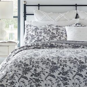 Laura Ashley Quilts Cotton Reversible Bedding with Matching Shams, Floral Home Decor for All Seasons, King, Amberley Black/White