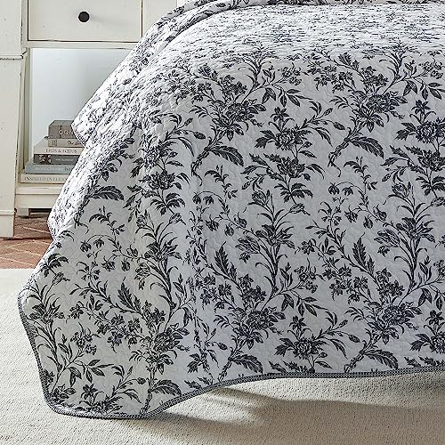 Laura Ashley Quilts Cotton Reversible Bedding with Matching Shams, Floral Home Decor for All Seasons, King, Amberley Black/White