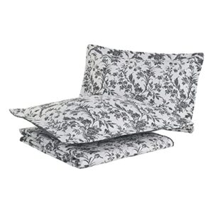 Laura Ashley Quilts Cotton Reversible Bedding with Matching Shams, Floral Home Decor for All Seasons, King, Amberley Black/White