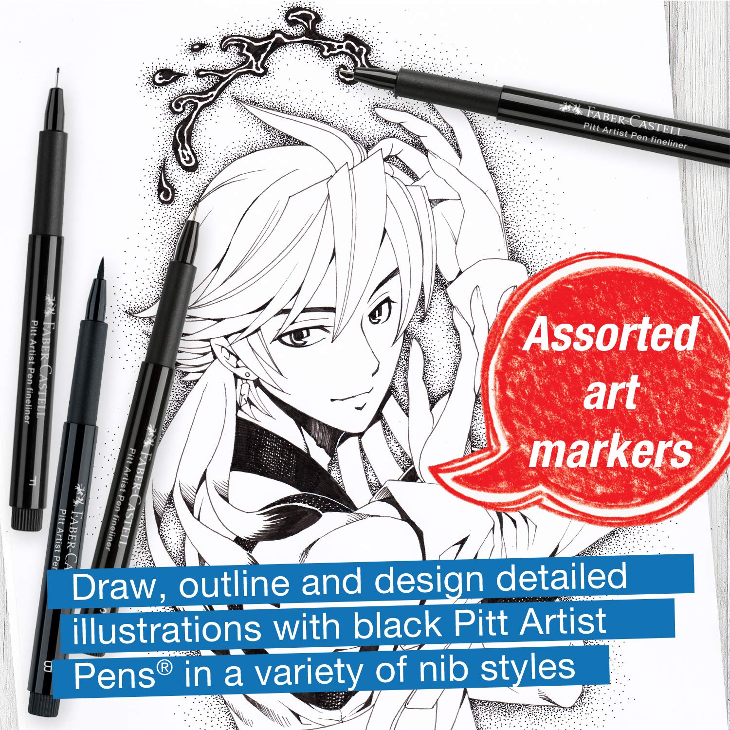 Faber-Castell PITT Artist Pen Manga Drawing Set 167132, Black