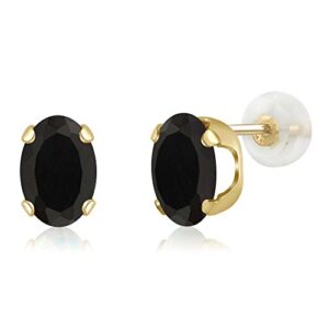 gem stone king 14k yellow gold black onyx earrings | 1.60 cttw | gemstone birthstone | oval 7x5mm stud earrings | gold earrings for women