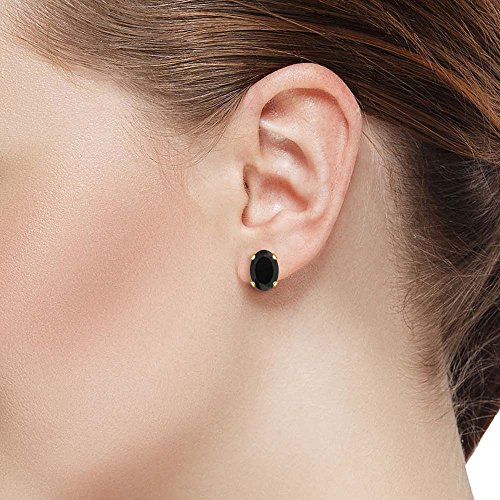 Gem Stone King 14K Yellow Gold Black Onyx Earrings | 1.60 Cttw | Gemstone Birthstone | Oval 7X5MM Stud Earrings | Gold Earrings for Women