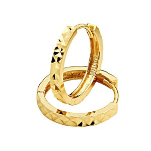 14k yellow gold 2mm thickness multifaceted square hoop huggie earrings (15 x 15 mm)