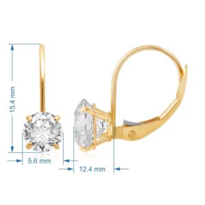 Jewelili 10k Yellow Gold 6mm White Round Cubic Zirconia Leverback Earrings