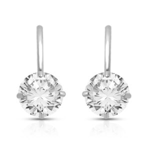 jewelili 10k white gold 7 mm round white cubic zirconia lever back earrings