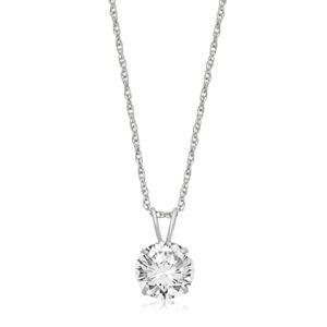 jewelili 10k white gold solitaire pendant necklace set with round cut cubic zirconia, 18" rope chain